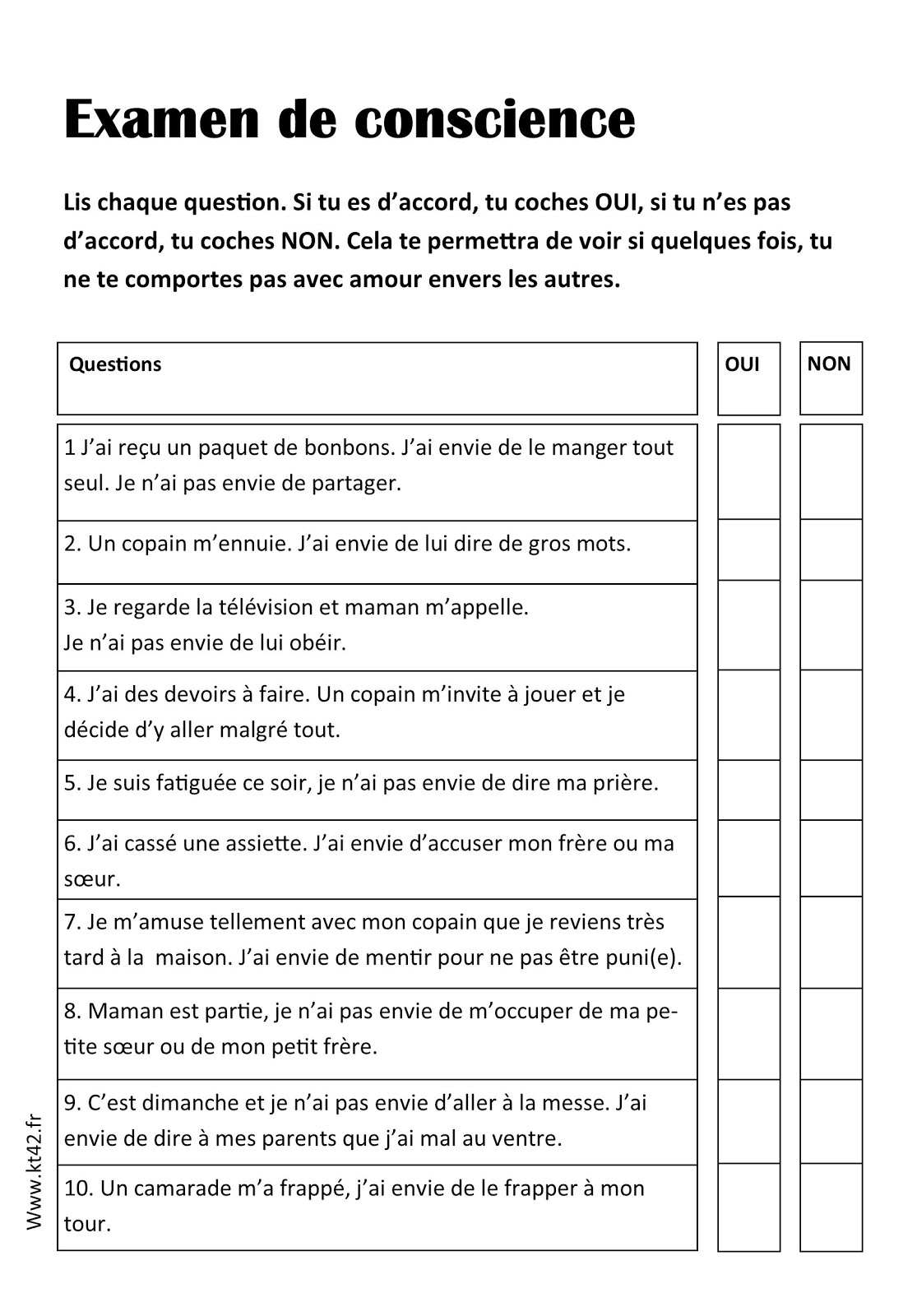 Caté : Des examens de conscience pour le sacrement du pardon - KT42 ...
