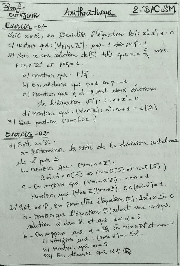 Exercices Arithmétiques 2bac sciences maths