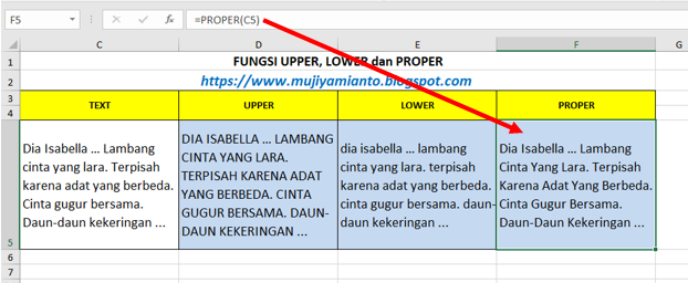 LATIHAN SOAL EXCEL: UPPER, LOWER dan PROPER
