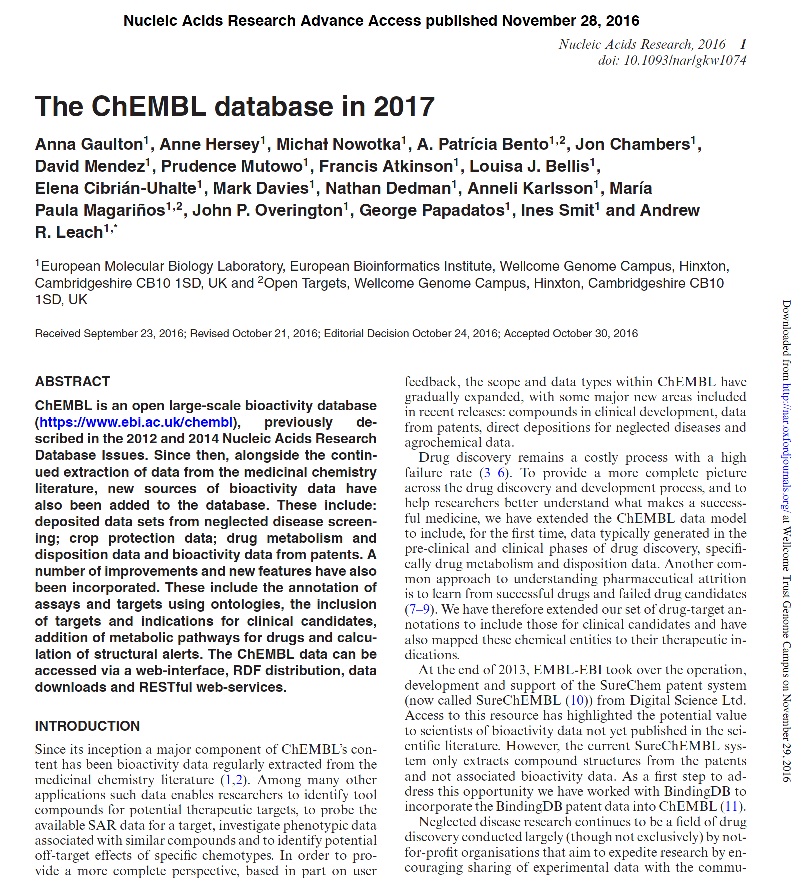 New Chembl Database Paper Out