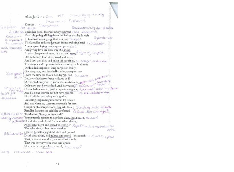 2015-17 A Level English: 'Effects' by Alan Jenkins