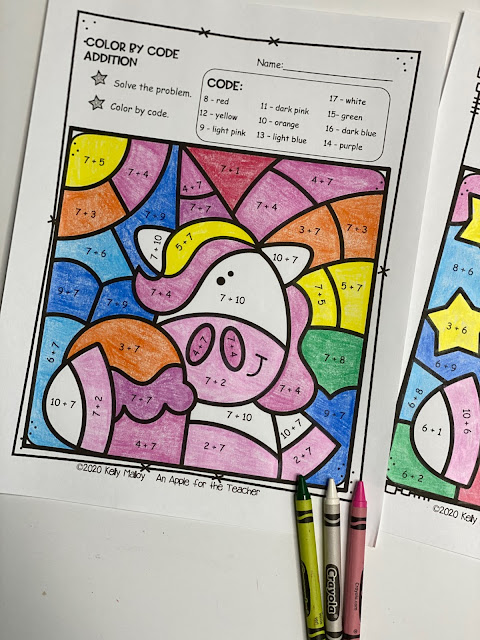 An Apple For The Teacher: Unicorn Color By Number