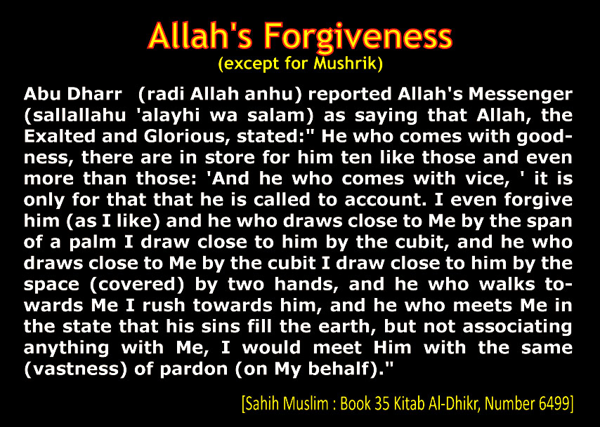 ISLAMIC QUOTATIONS: ALLAH'S FORGIVENESS (EXCEPT FOR MUSHRIK)