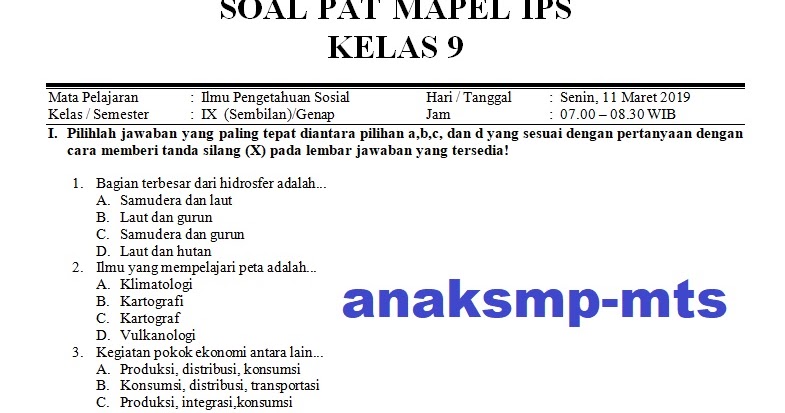 Soal PAT IPS kelas 9 - anak smp / mts