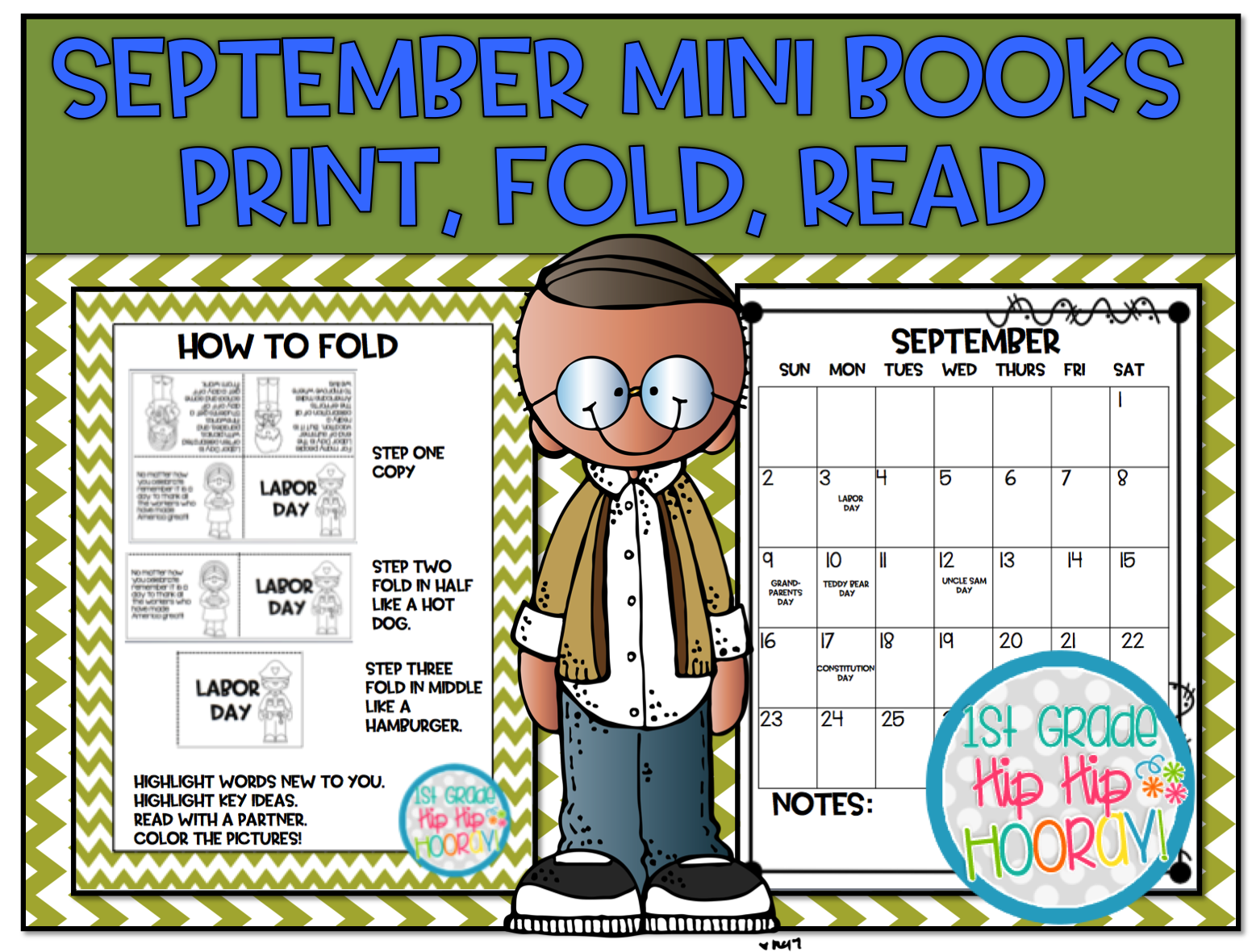 1st Grade Hip Hip Hooray!: September Mini Books...Print, Fold, Read
