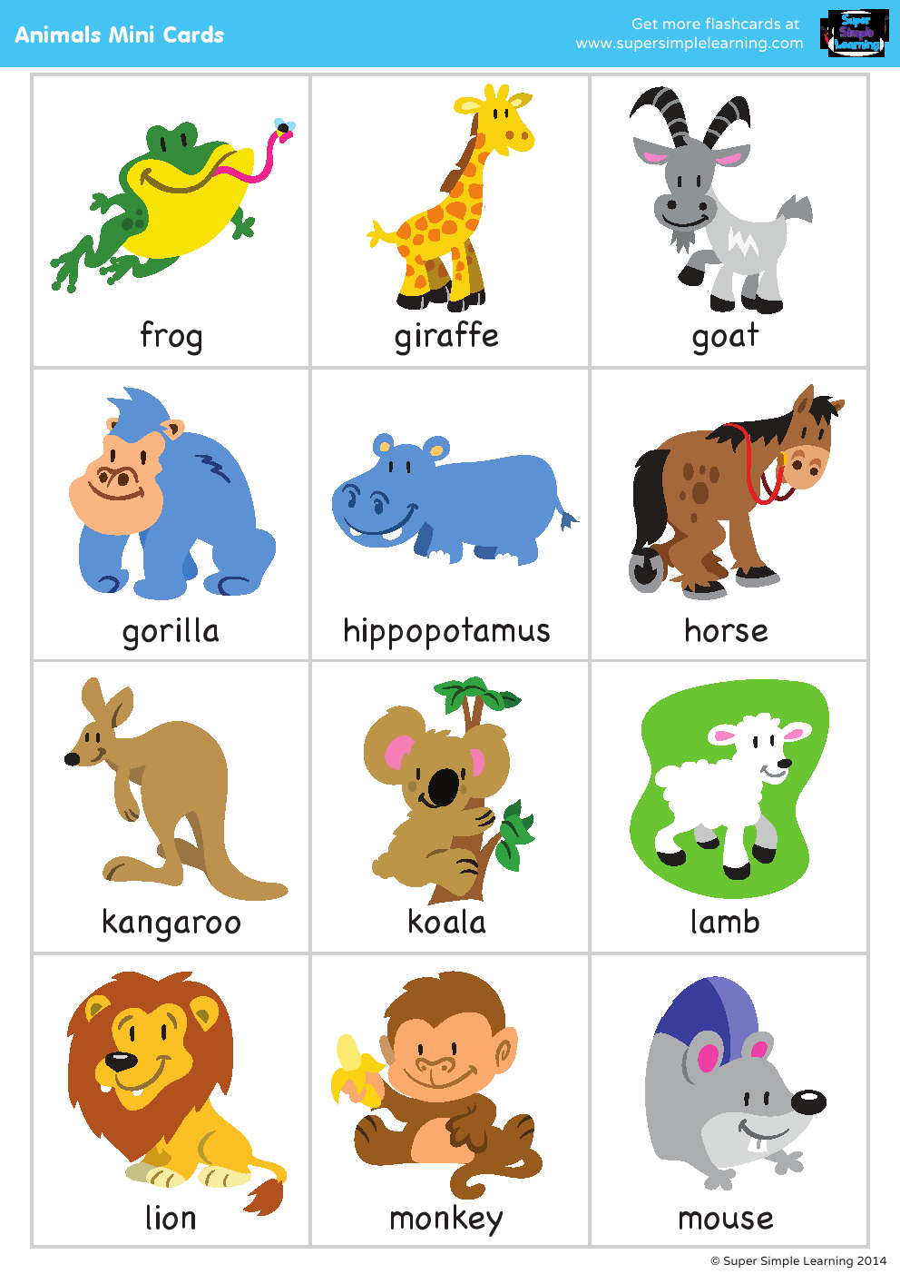 Animals Flashcards Printables for Kids and PDF