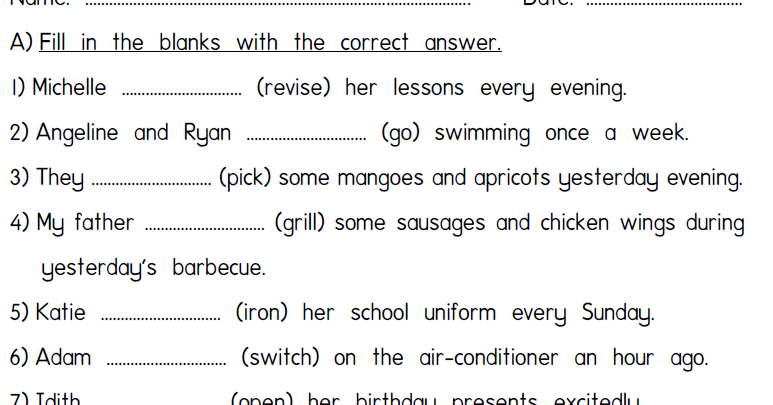 Passionate Teacher Tools: Simple Present & Past Tense Exercise 1 (With ...