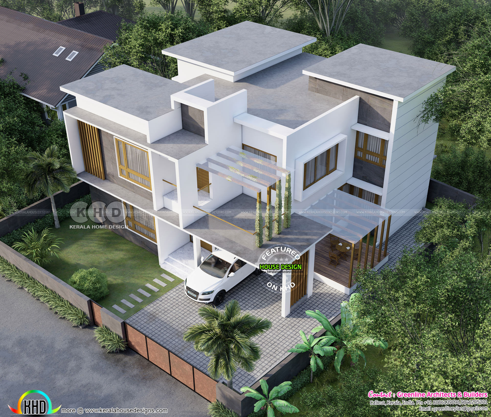 Drone view of a flat roof contemporary house in Kerala - Kerala Home ...