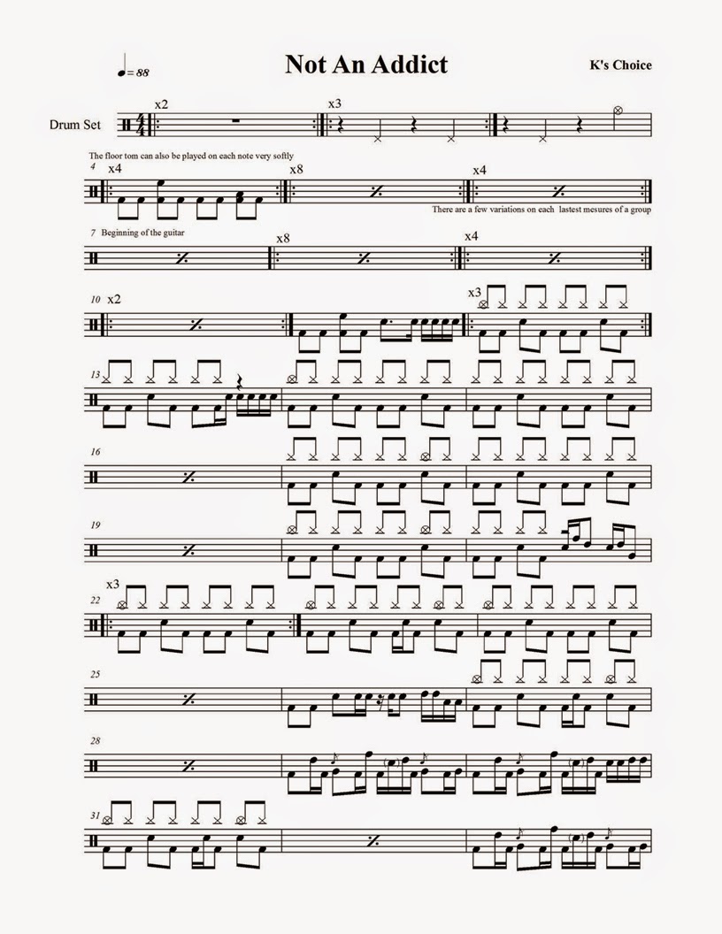 K's Choice - Not An Addict | Partituras para Batería