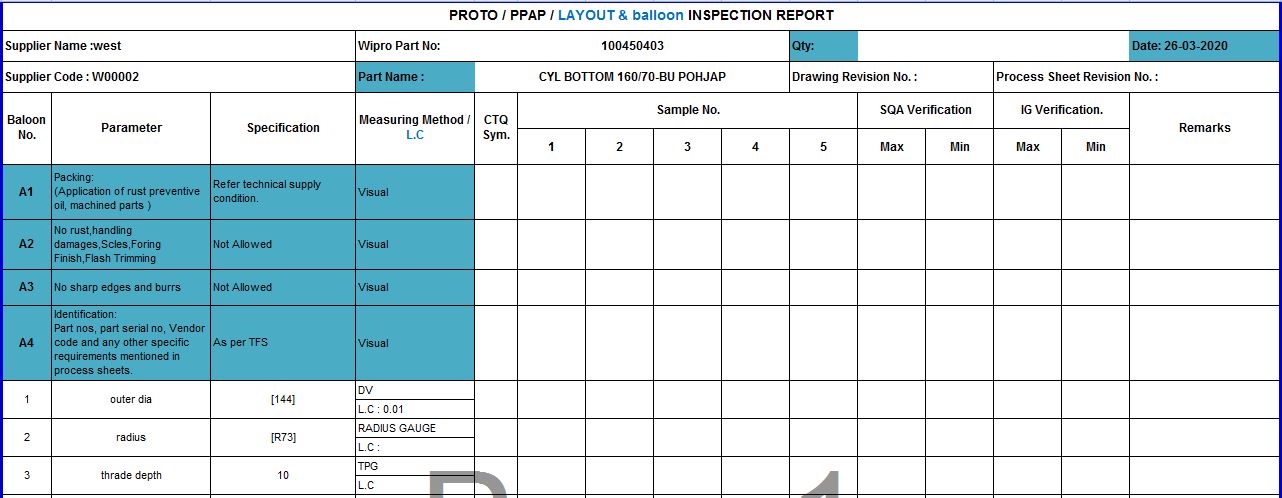 Production Part Approval Process (PPAP) - B.tech Projects