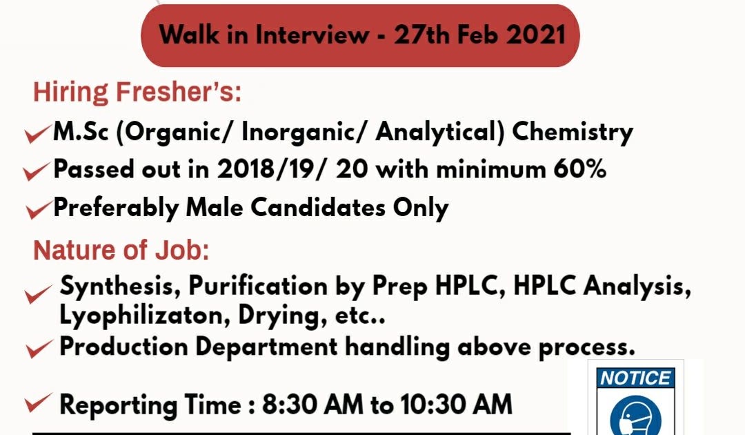JOB ALERTS HUB: Walk-In Interviews for FRESHERS on 27th Feb' 2021 @ Auro Peptides Ltd (Aurobindo ...