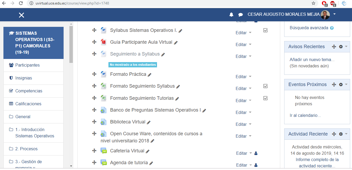 UCE-DTIC: Plataforma Educativa Virtual Moodle, 2020-2020