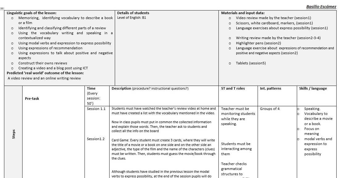 Task based learning lesson