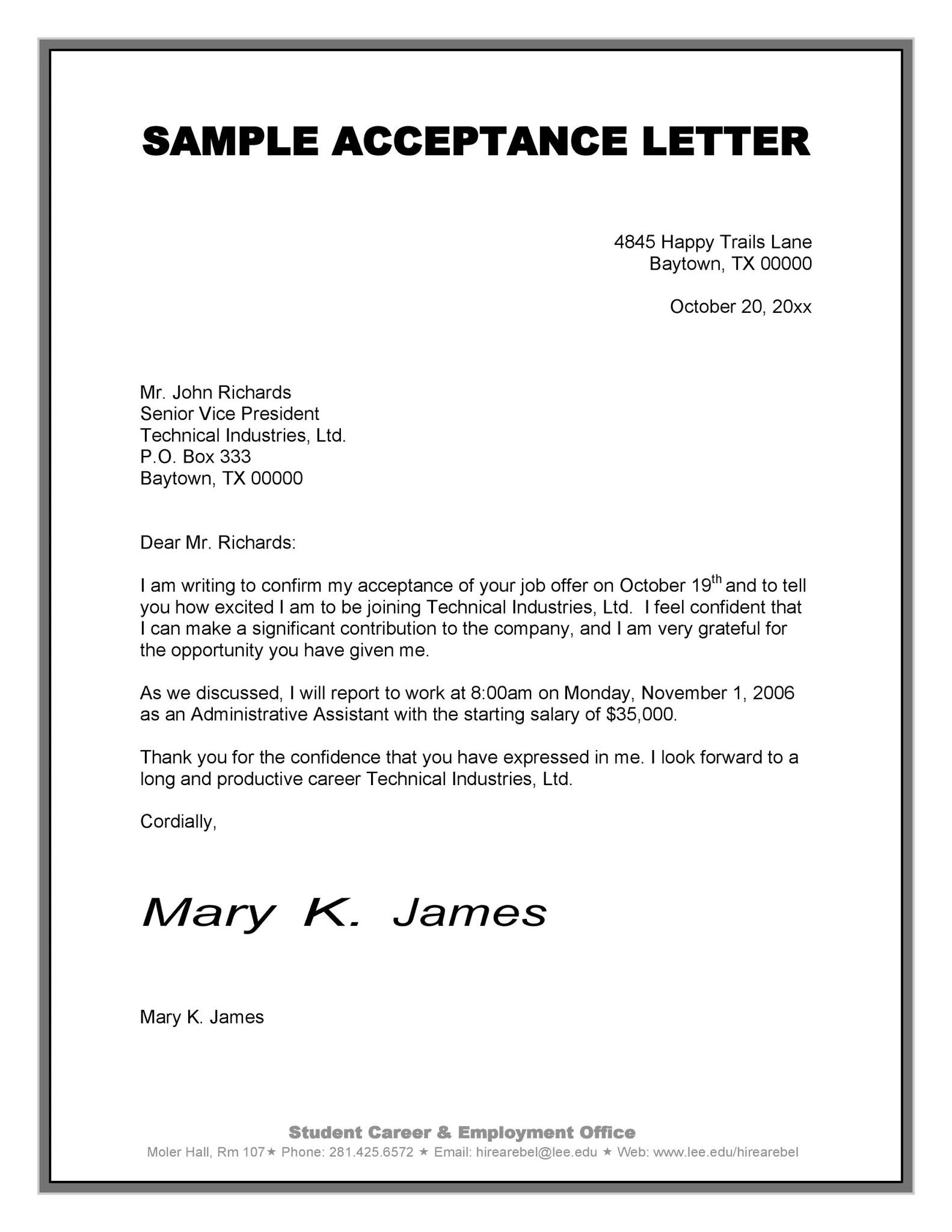 Offer Letter Acceptance Thankyou Letter Offer Letter Acceptance Thankyou Letter