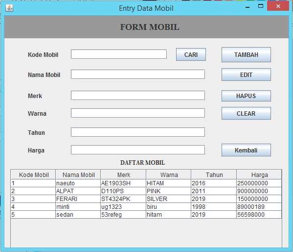 Aplikasi Penjualan Mobil Menggunakan Java NETBEANS dan MYSQL - Teknologi IT