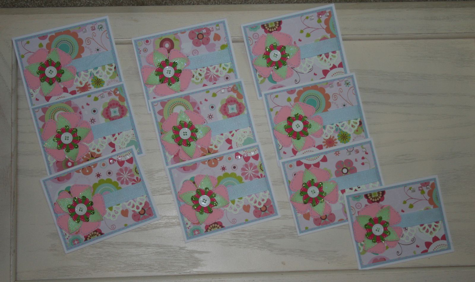 My Designs by Alisa: 10 Pink Floral Handmade Note Cards Set