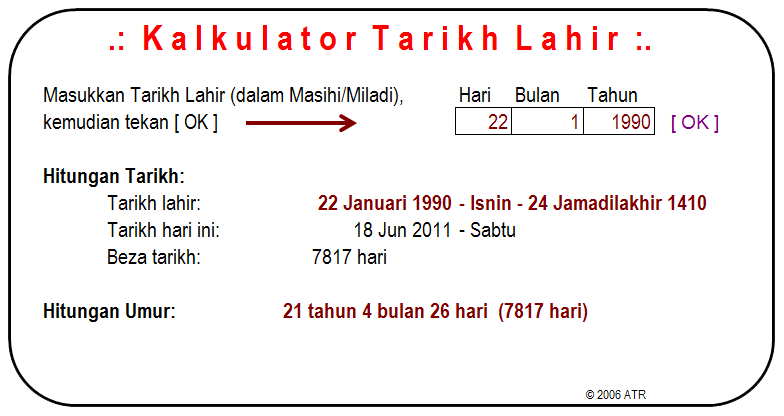 Calculator Tarikh Lahir | Neutral Zone