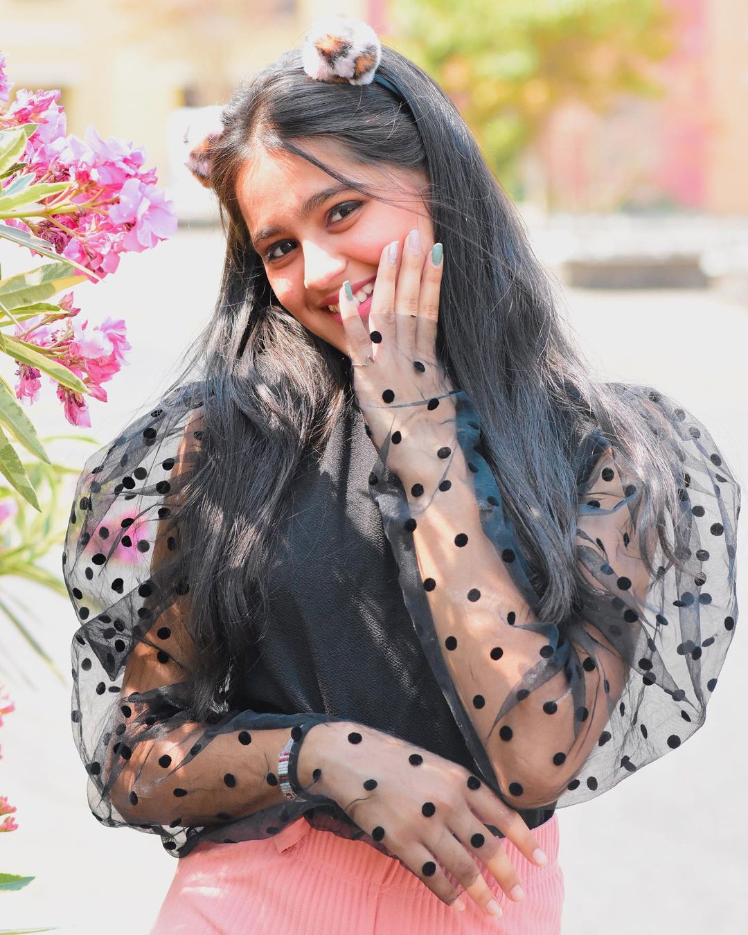 Mahi Singhvi Mishty in Black Top Smiling Photos Collection