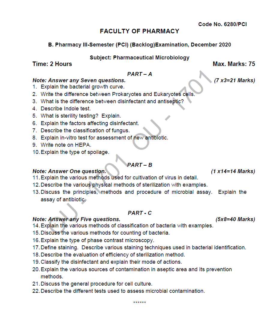 Osmania University B. Pharmacy III-Semester. (PCI)(Backlog) Subject ...
