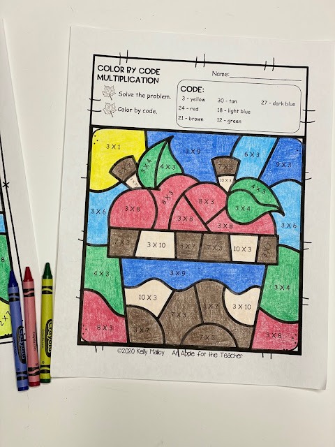 An Apple For The Teacher: Fall Color By Number Worksheets