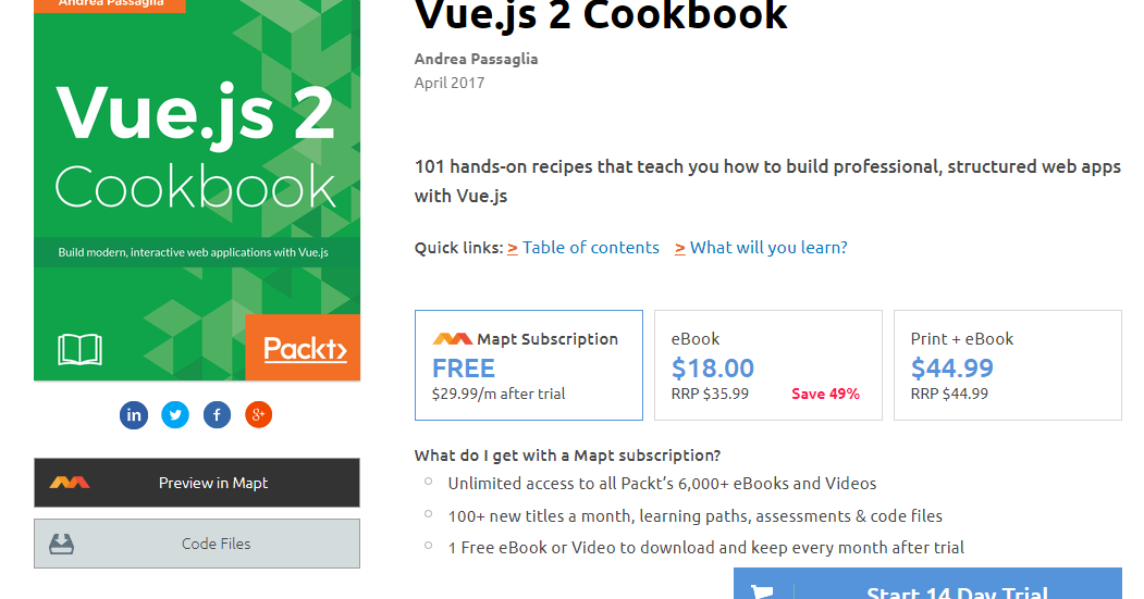 Ebook Vue.js 2 Cookbook Công thức cho lập trình Vue.js | Nhà Sách Tin Học