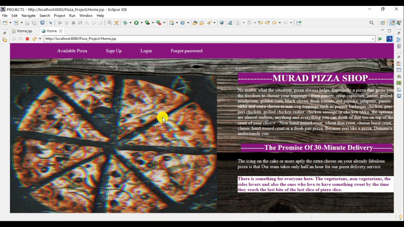 Online Pizza Ordering System Project using JSP and Servlet and MySQL
