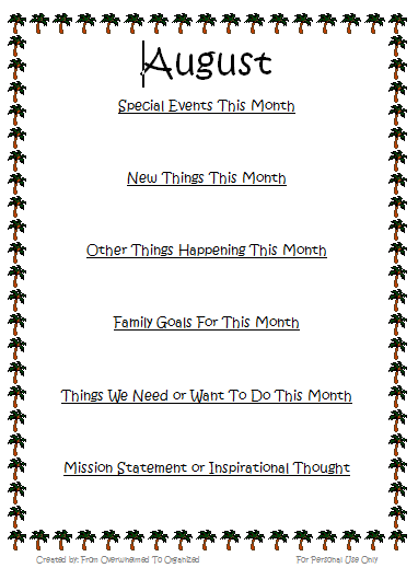 August Family Goals {Free Printable} | From Overwhelmed to Organized ...