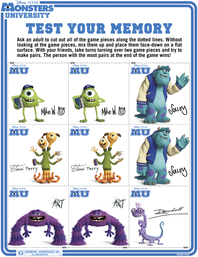 Susan's Disney Family: MONSTERS UNIVERSITY - New Activity Sheets