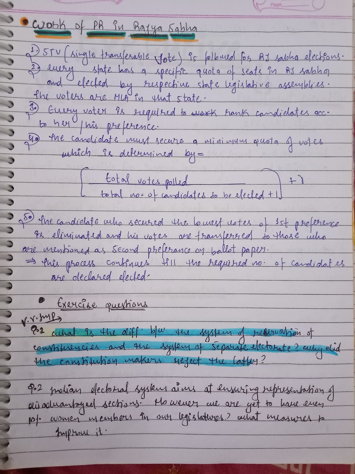 Handwritten Notes of Election and Representation - Political Science ...