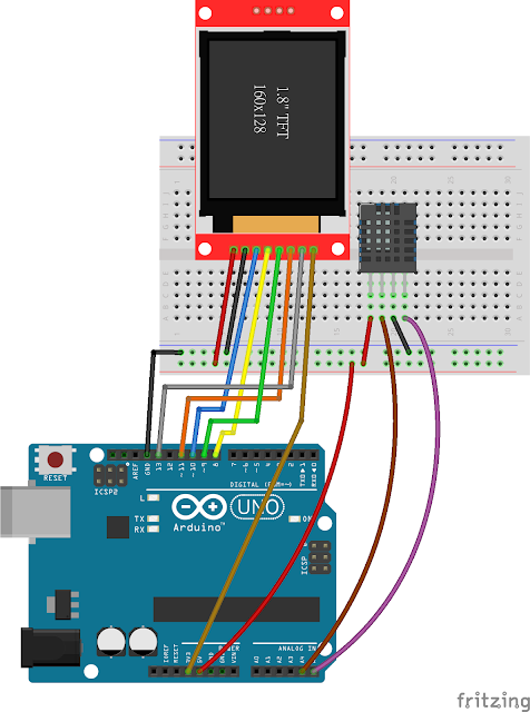 Arduino筆記(64)：ST7735 1.77-吋TFT-LCD顯示器(160 x128) 顯示溫濕度