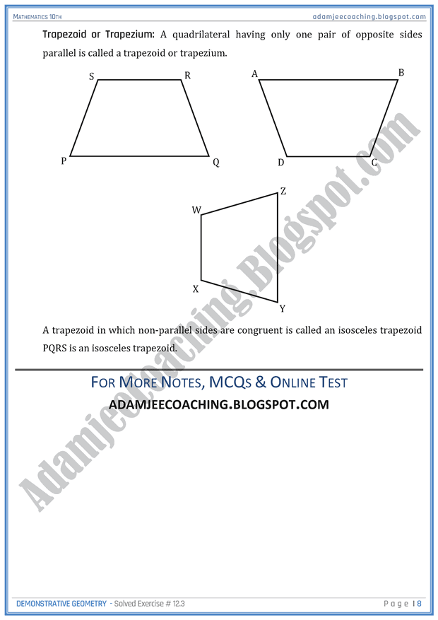 Adamjee Coaching: Demonstrative Geometry - Exercise 12.3 - Mathematics 10th