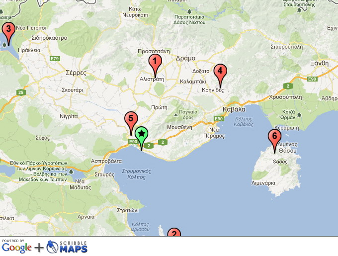 Syrtaki Hotel Ofrinio Kavala Greece: Map of the region