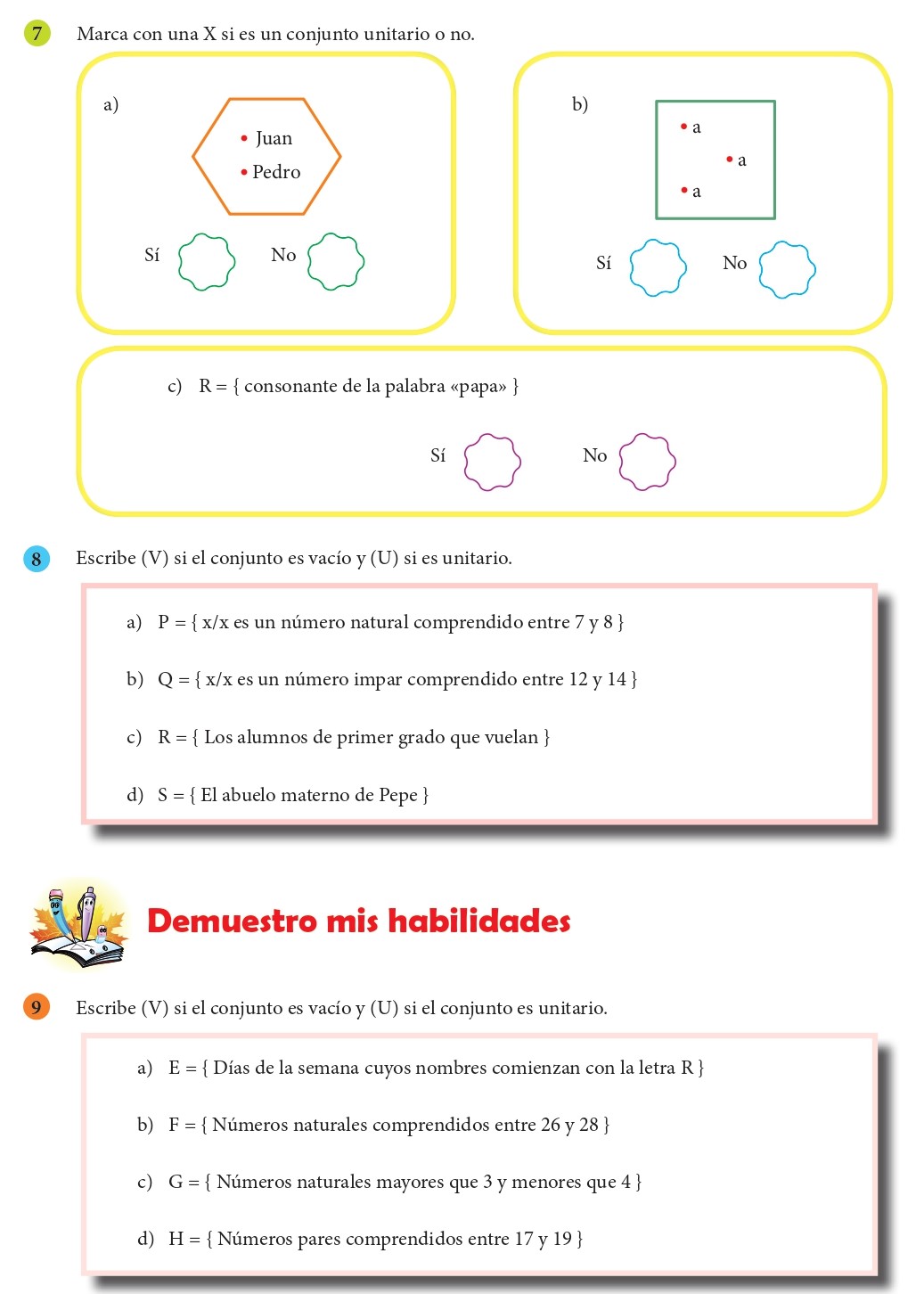 Clases de conjuntos: vacío, unitario y finito