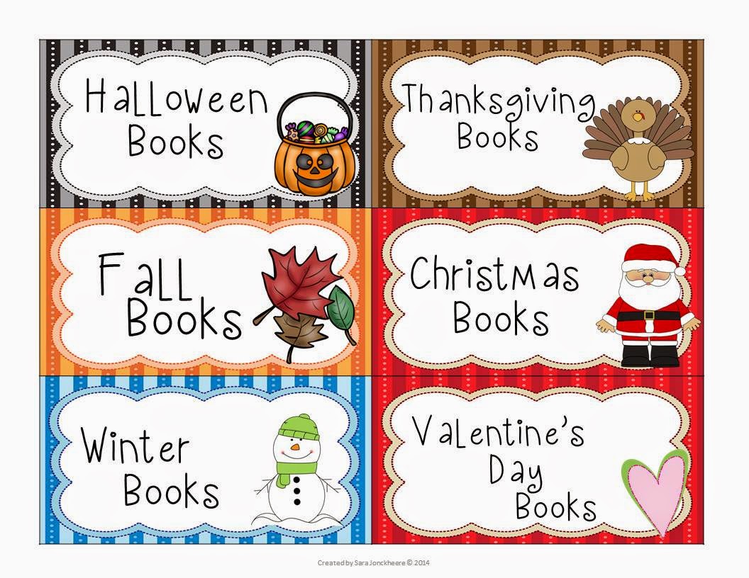 Classroom Freebies Too: Holiday and Seasonal Book Tub Labels
