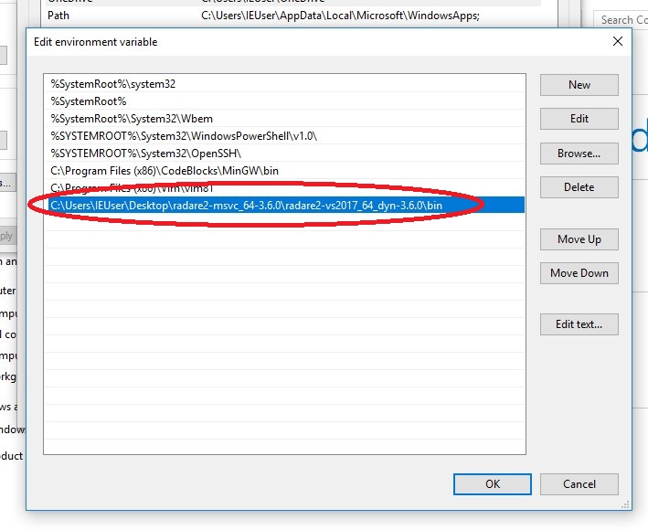 C development environment with gcc vim and radare2 in Windows 10 the ...
