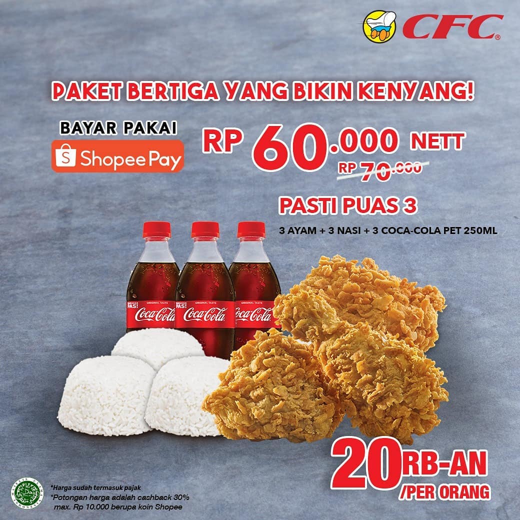 CFC Promo Paket Bertiga Pasti Puas & Kenyang Bayar Pakai ShopeePay - scanharga