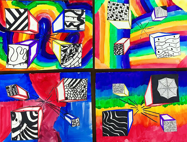 Exploding Boxes- 1pt Perspective Drawings