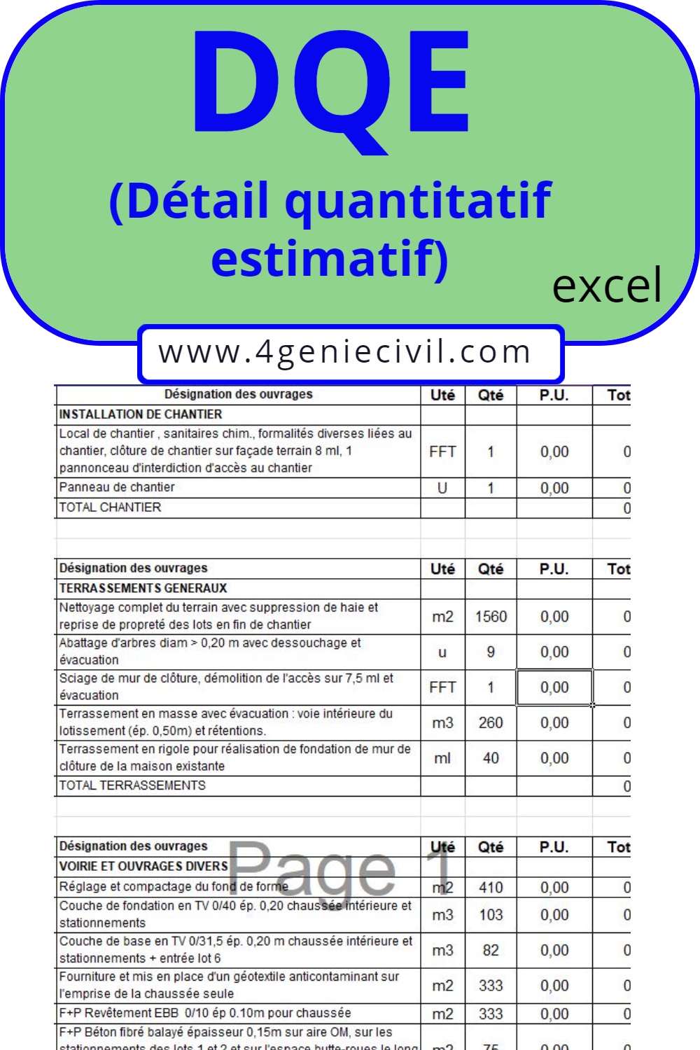 Exemple de DQE excel