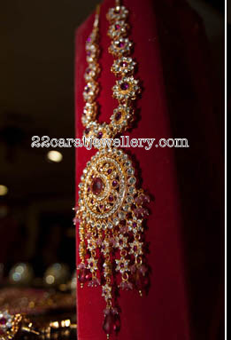 Designer Bridal Diamond Long Chain with Rubys and Yellow Gold ...