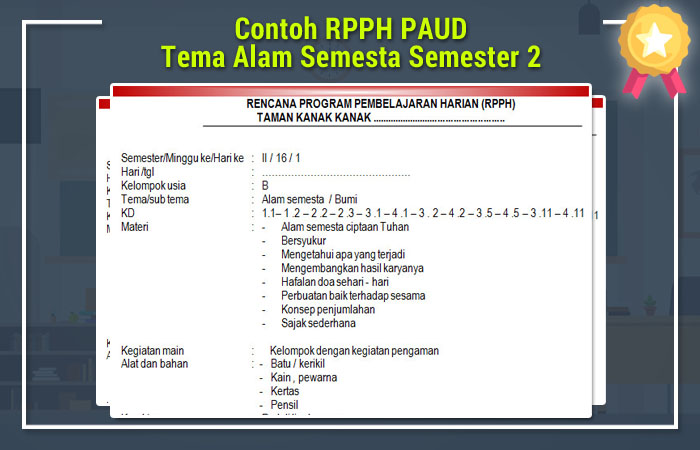 Contoh RPPH PAUD Tema Alam Semesta Semester 2 | GURU PAUD