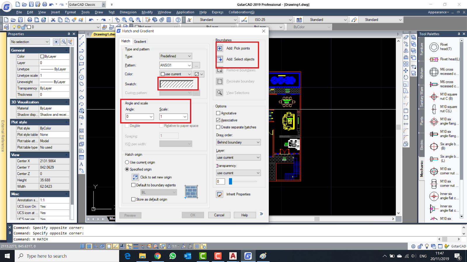 Cara menggunakan hatching dalam AutoCAD / GstarCAD