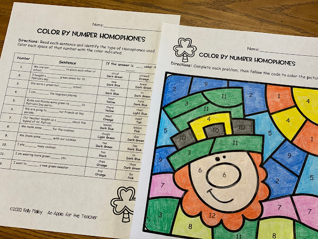 An Apple For The Teacher: St. Patrick's Day Color By Number