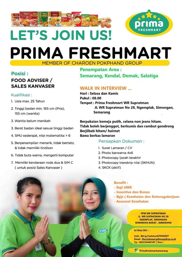 WALK IN INTERVIEW PRIMA FRESHMART PENEMPATAN SEMARANG, KENDAL, DAN ...
