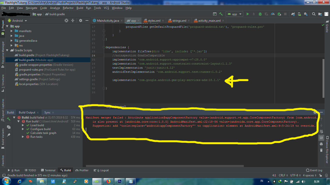 Android Studio: Mengatasi Error: Manifest merger failed : Attribute application ...