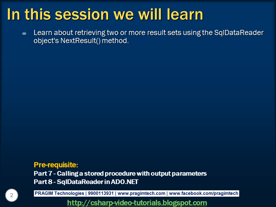 Sql Server Net And C Video Tutorial Part 9 Sql Datareader Objects Nextresult Method