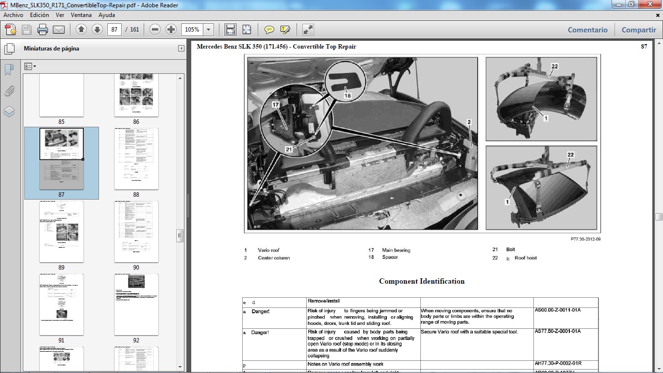 Manuales de Taller de MERCEDES BENZ: MERCEDES BENZ SLK350 R171 motor M272 V6 3.5