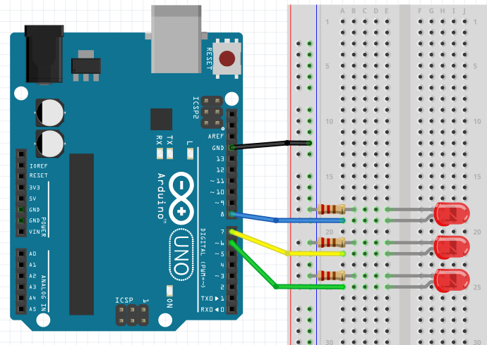 ARDUINOSDL: SECUENCIA DE TRES LEDS.