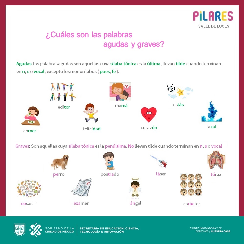 ¿Cuáles son las palabras agudas, graves, esdrújulas y sobreesdrújulas?