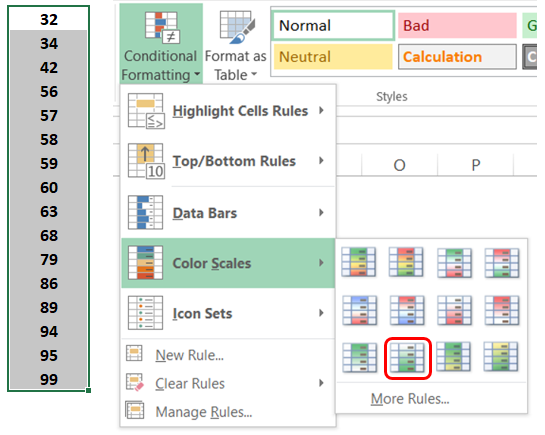 Color Scales in Conditional Formatting