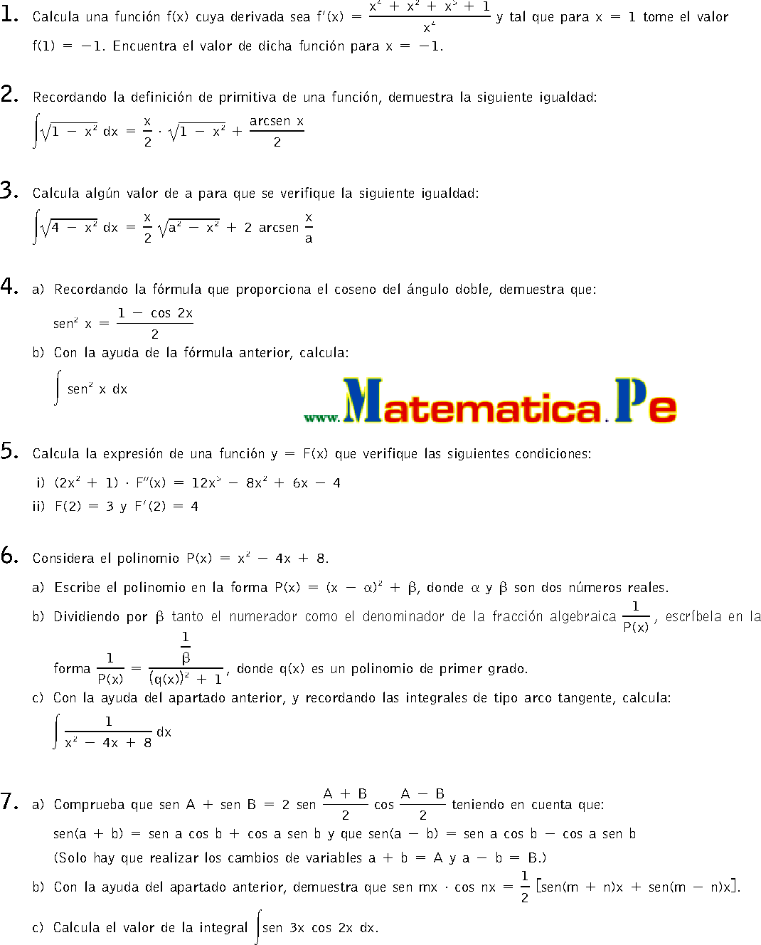 INTEGRALES INDEFINIDAS EJERCICIOS RESUELTOS MATEMATICAS 1 BACHILLERATO PDF INTEGRALES INDEFINIDAS EJERCICIOS RESUELTOS MATEMATICAS 1 BACHILLERATO PDF